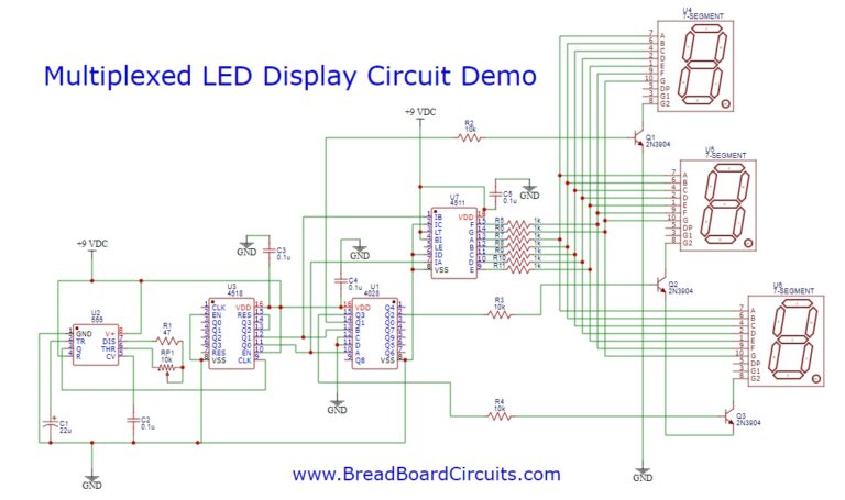 Multiplexed LED Display Circuit - BreadBoardCircuits.com