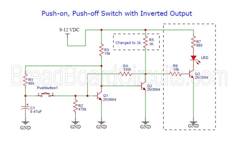 Transistor Push-on, Push-off Switch - BreadBoardCircuits.com
